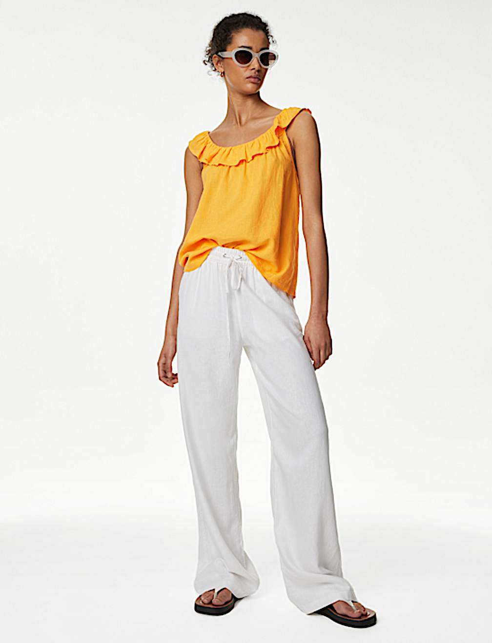 Buy Linen Blend Ruffle Vest Top at Marks & Spencer