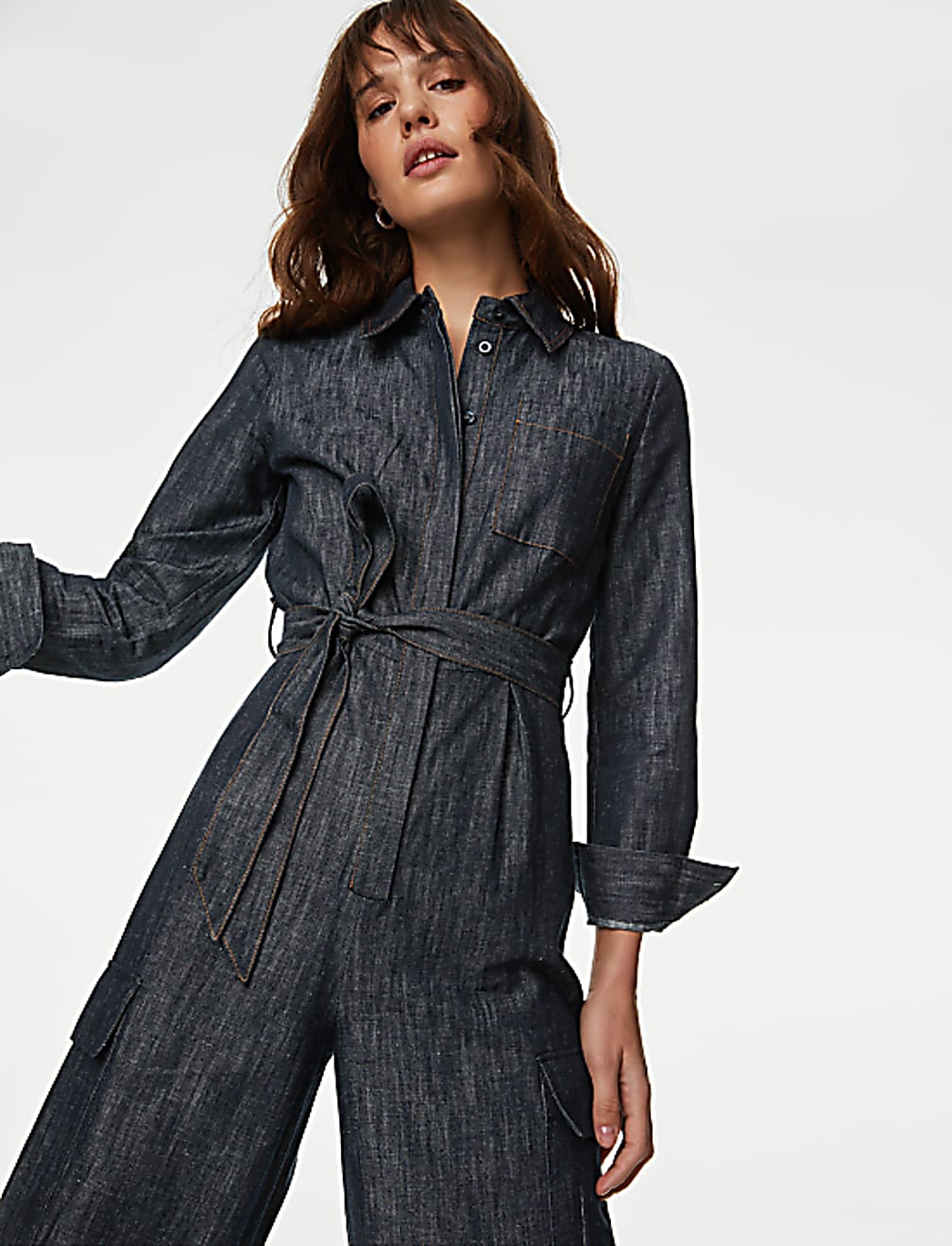Buy Denim Belted Ankle Grazer Jumpsuit at Marks & Spencer