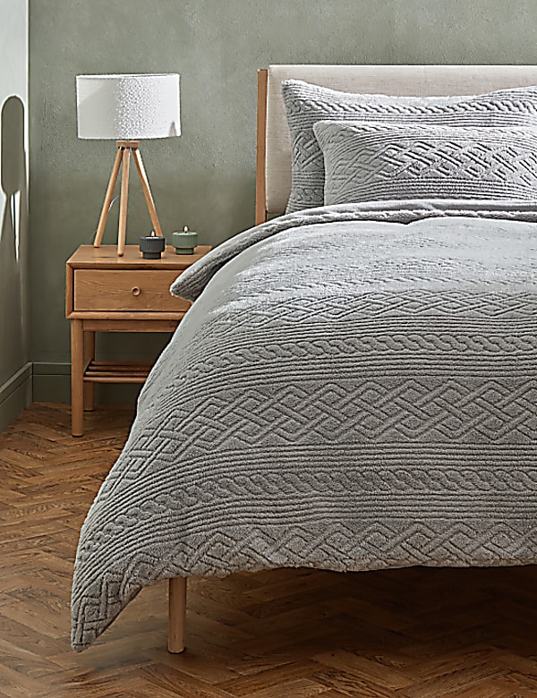 Buy Geometric Cable Knit Fleece Bedding Set at Marks & Spencer