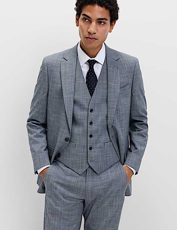 Tailored Fit Check Stretch Suit | M&S IL