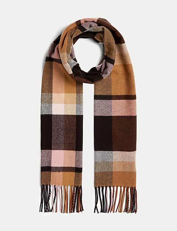 Woven Checked Tassel Scarf CHOCOLATE Scarves M S VN