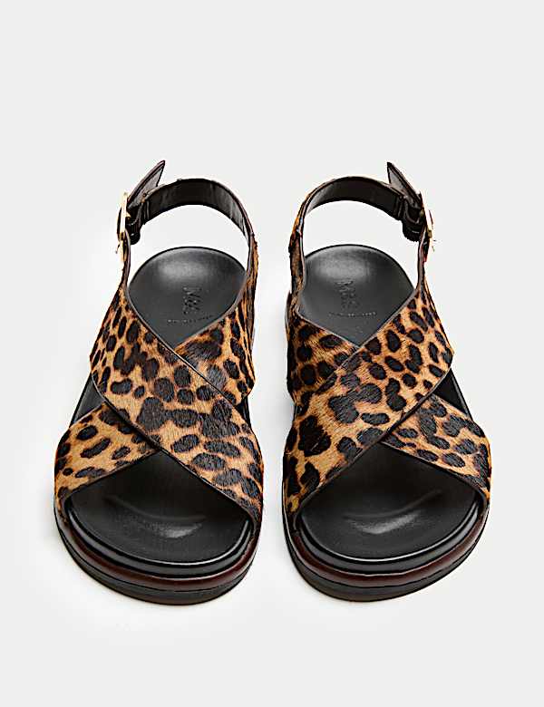 Suede Animal Print Buckle Flat Sandals | BROWN MIX | Sandals | M&S JE