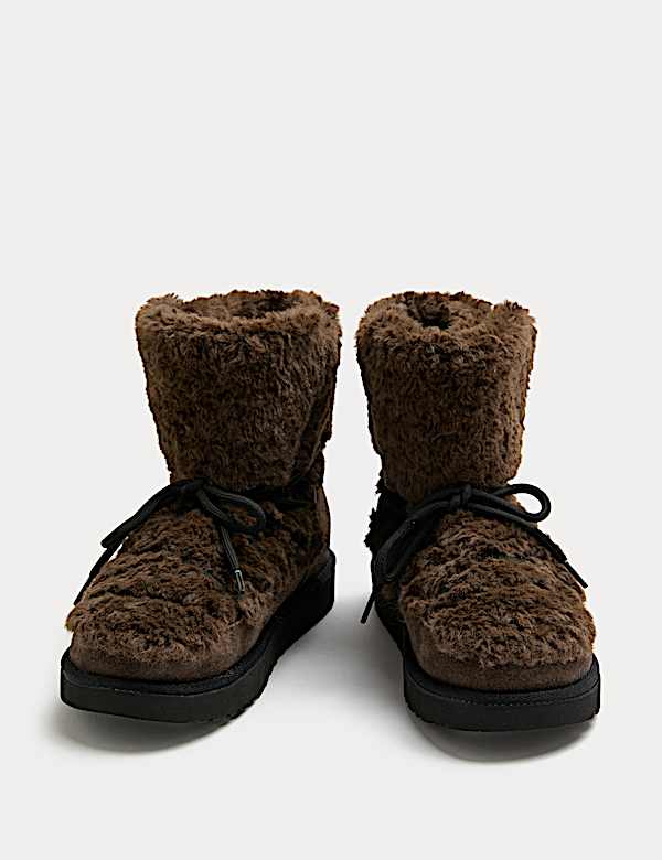 Borg Chunky Lace Up Winter Boots | DARK BROWN MIX | Boots | M&S VN