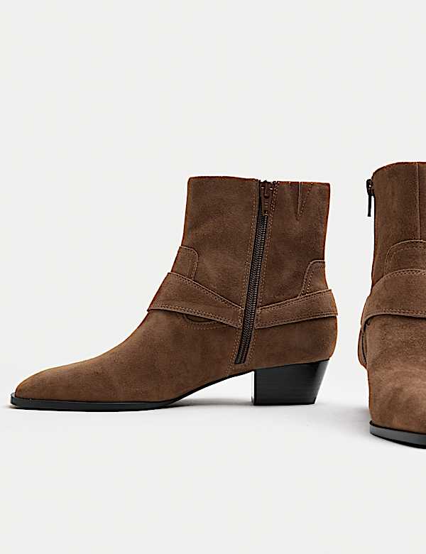 Suede Harness Block Heel Pointed Ankle Boots | TAUPE | Boots | M&S JE