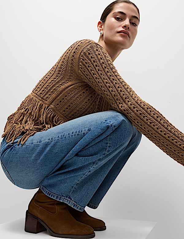 Cotton-Blend Textured Fringe Jumper | IVORY | Jumpers | M&S KR