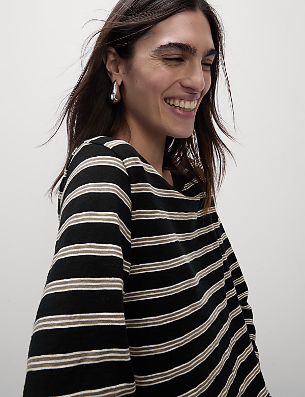 Pure Cotton Striped Regular Fit Top | BLACK MIX | T-shirts | M&S MV
