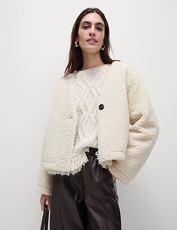Faux Shearling Cardigan Jacket | BEIGE | Jackets | M&S CN