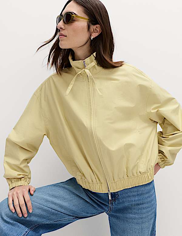 Cotton Rich Funnel Neck Bomber Jacket | IVORY MIX | Jackets | M&S AU