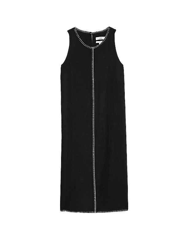 Linen Rich Stitch Detail Shift Dress