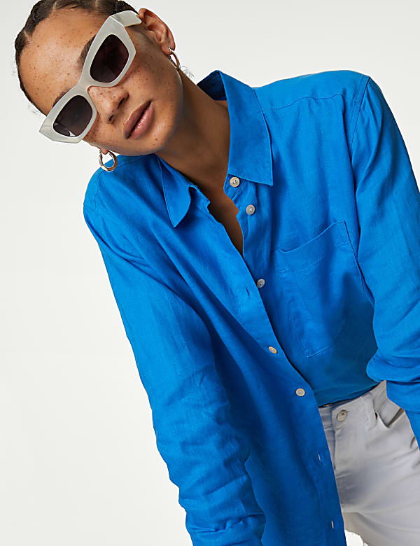 Pure Linen Relaxed Shirt | BRIGHT BLUE | Shirts | M&S AU