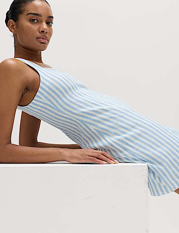 Gestreiftes Mini-Etuikleid mit hohem Leinenanteil | BLUE MIX | Kleider ...