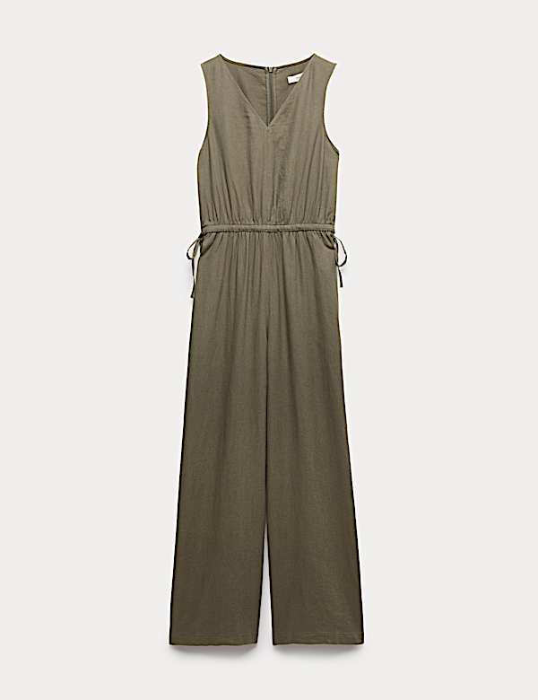 Linen Rich Tie Detail Sleeveless Jumpsuit | DARK KHAKI | Dressers | M&S MV