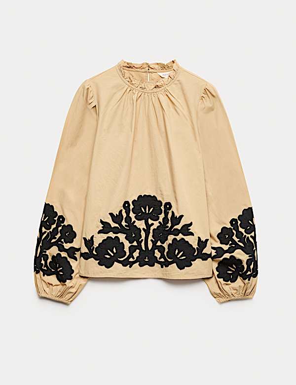 Pure Cotton Contrast Applique Blouse | NATURAL MIX | Blouses | M&S CA