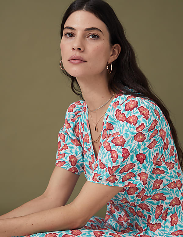 Printed V-Neck Midi Tiered Tea Dress | GREEN MIX | Dresses | M&S AU