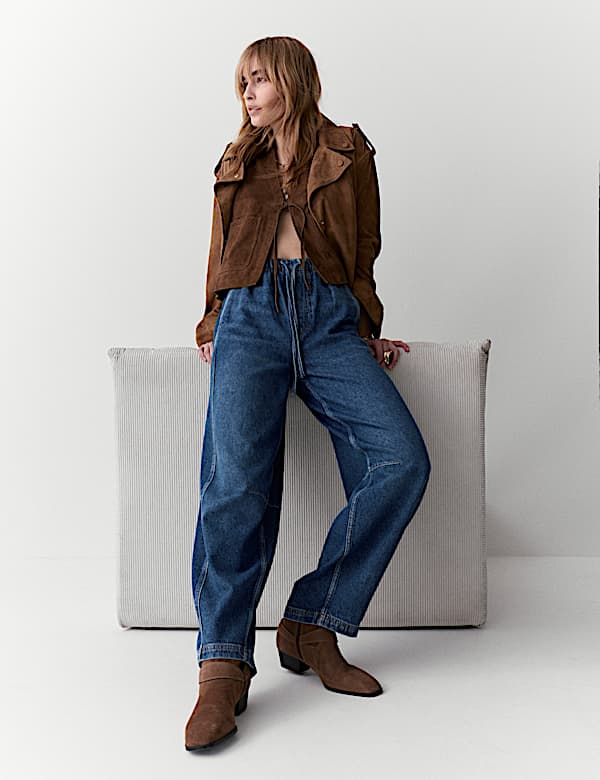 High Waisted Barrel Ankle Grazer Jeans | DARK INDIGO | Jeans | M&S MV