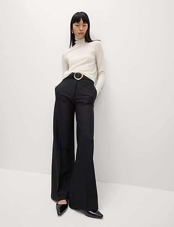 Jersey Seam Detail Wide Leg Trousers | BLACK | Trousers | M&S CH