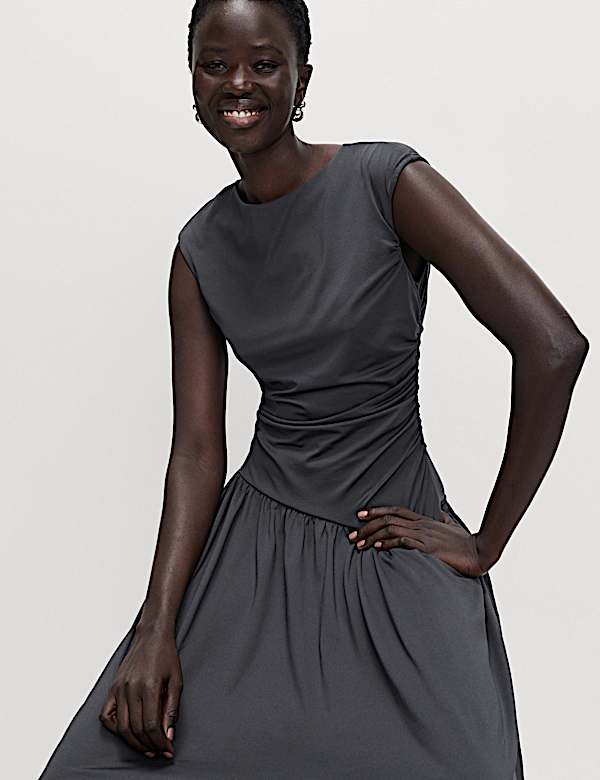 Jersey Dropped Waist Midi Dress | DARK PEWTER | Dresses | M&S CH