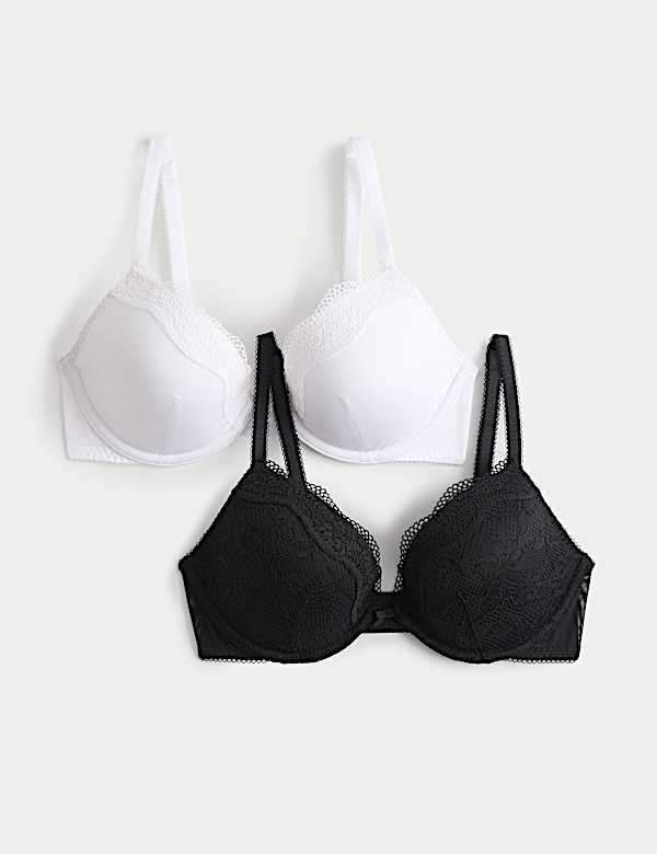 2 Pack Jasmine Lace Wired Plunge Bras (A-E) | BLACK MIX | Bras | M&S CY
