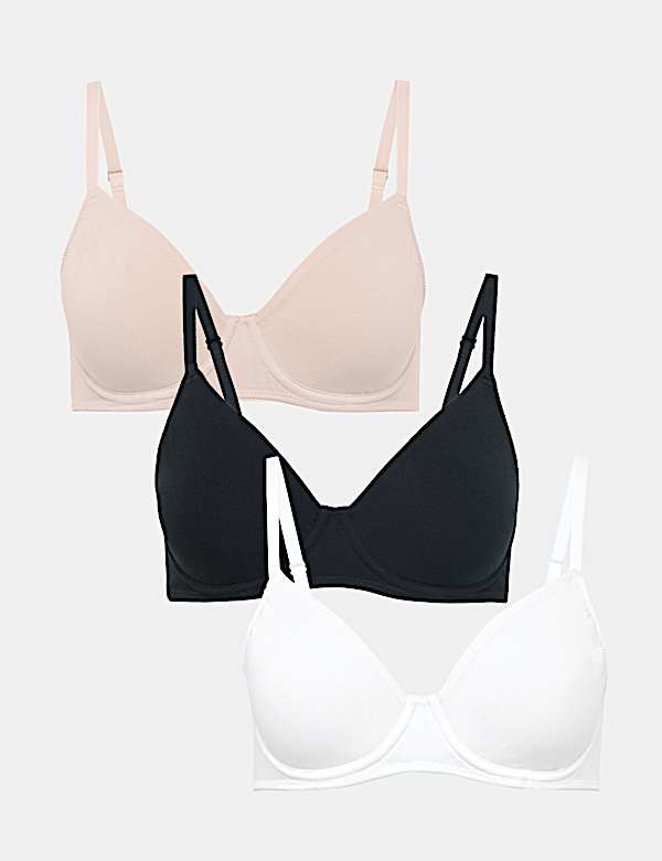 3 Pack Cotton Rich Wired Full Cup Bras (A-E) | BLACK MIX | Bras | M&S TW