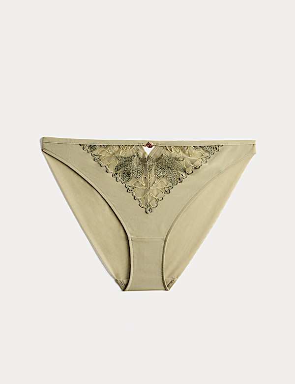 Ianthe Embroidery High Leg Knickers | LIGHT KHAKI | Knickers | M&S CA