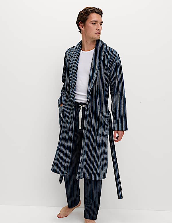 Pure Cotton Towelling Dressing Gown | BLUE MIX | Dressing Gowns | M&S EE