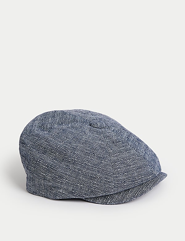 Linen Cotton Blend Baker Boy Hat | NAVY MIX | Hats | M&S CN