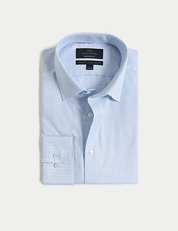 Regular Fit Luxury Cotton Checked Shirt | BLUE MIX | Shirts | M&S KR