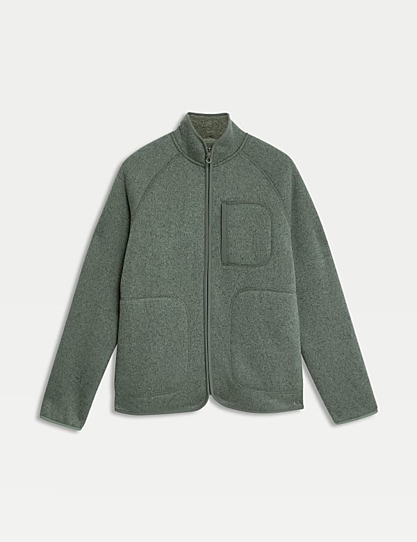 Fleece Lined Knitted Zip Up Jacket | MOSS GREEN | Jackets | M&S IS