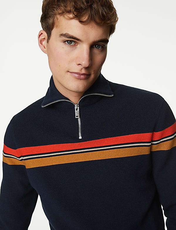 Striped Funnel Neck Half Zip Jumper