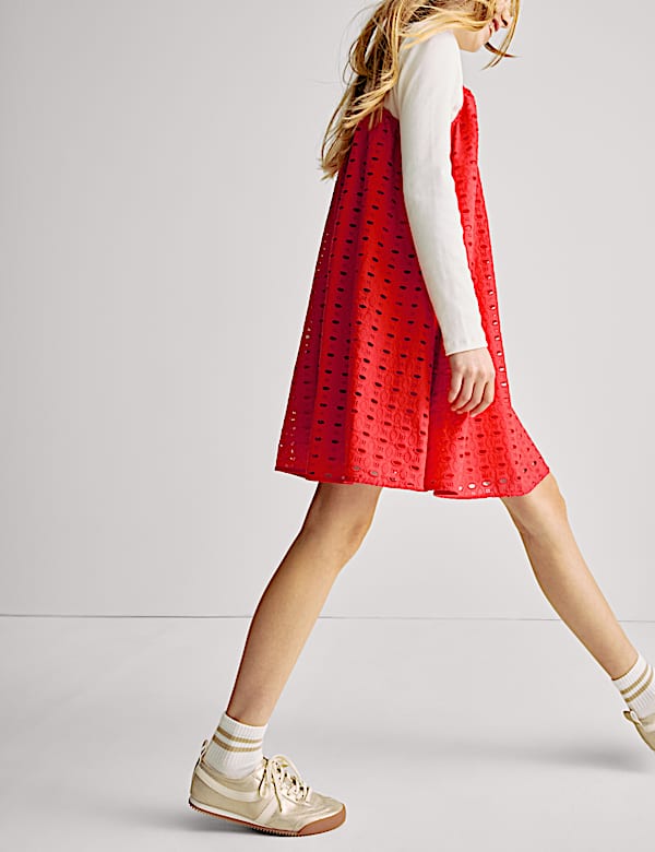 Pure Cotton Broderie Dress (2-16 Yrs) | RED | Dresses | M&S RO