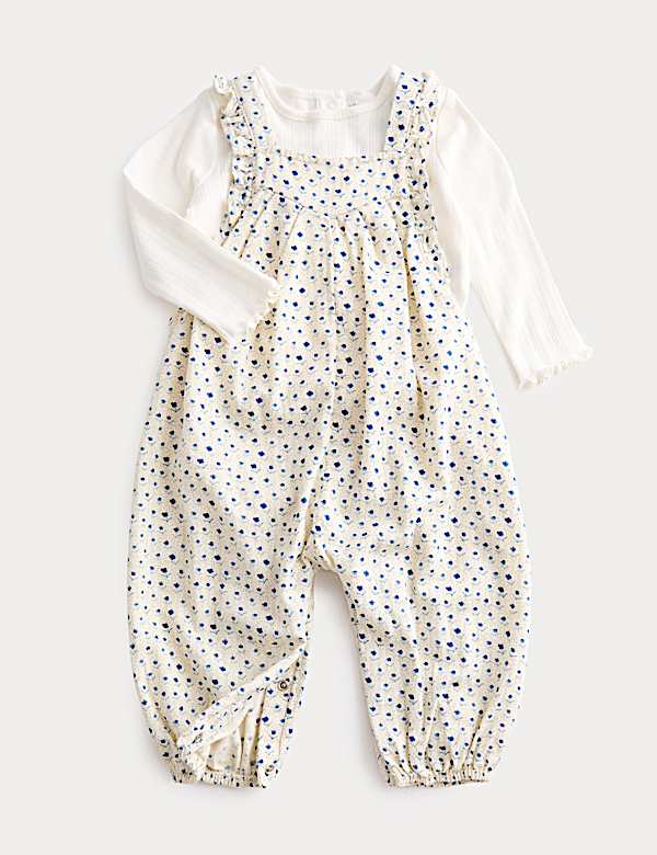 2 Piece Pure Cotton Dungarees with Blouse (0-6 Years) | CREAM MIX ...
