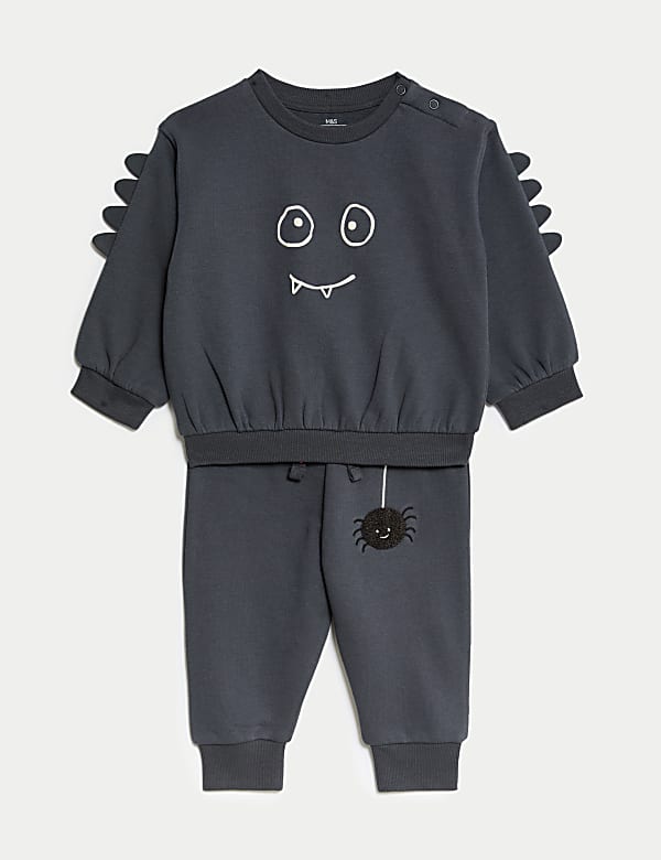 2pc Cotton Rich Monster Outfit (0 Mths - 3 Yrs) | CHARCOAL | Outfits ...