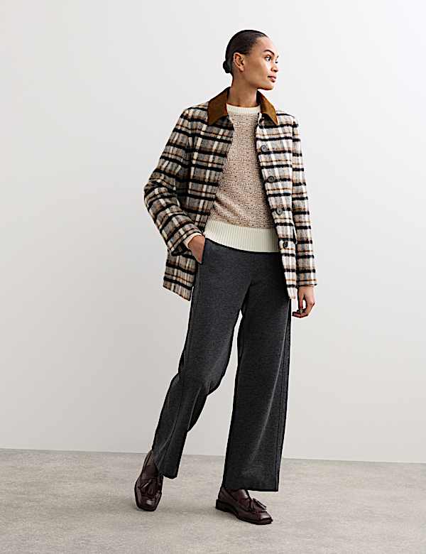 Pure Wool Checked Cord Collar Short Jacket | CAMEL MIX | Vestes | M&S BE