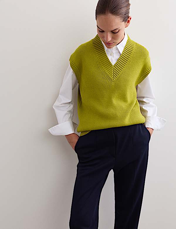 Pure Merino Wool V-Neck Knitted Vest | AVOCADO | Vests | M&S GR