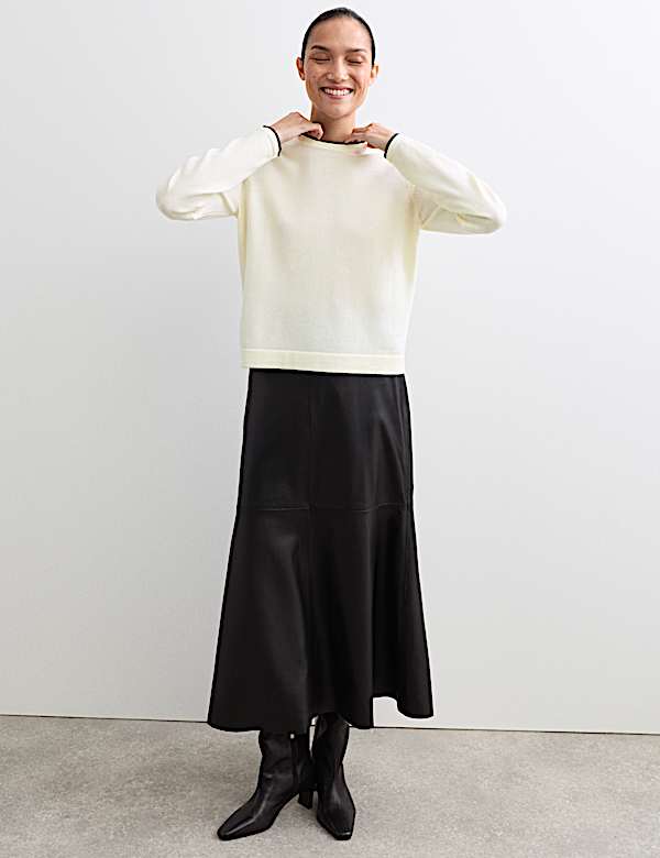 Merino Wool Rich Tipped Crew Neck Jumper | IVORY MIX | Jumpers | M&S AU