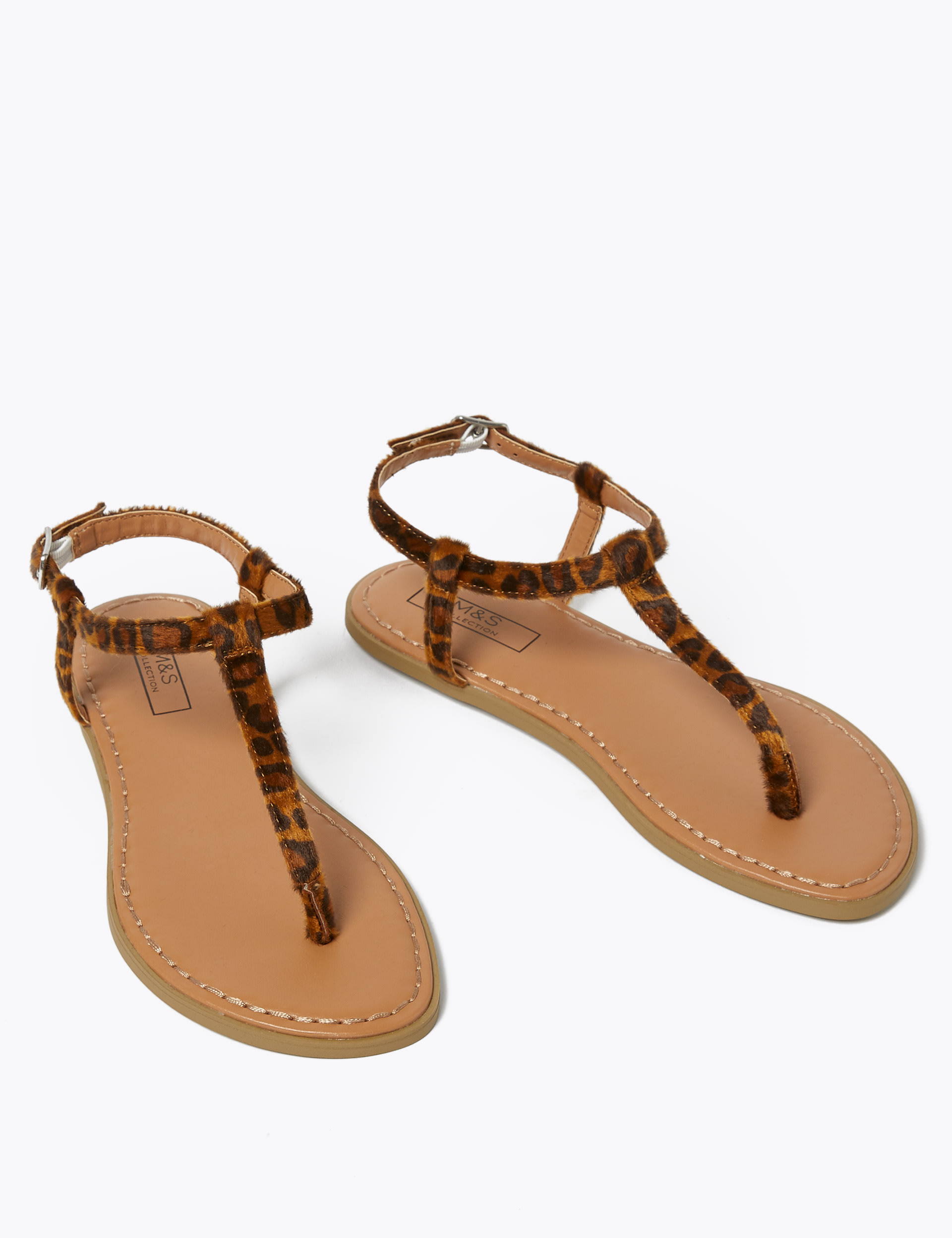 Leopard Print Flat T-Bar Sandals | M&S Collection | M&S IE
