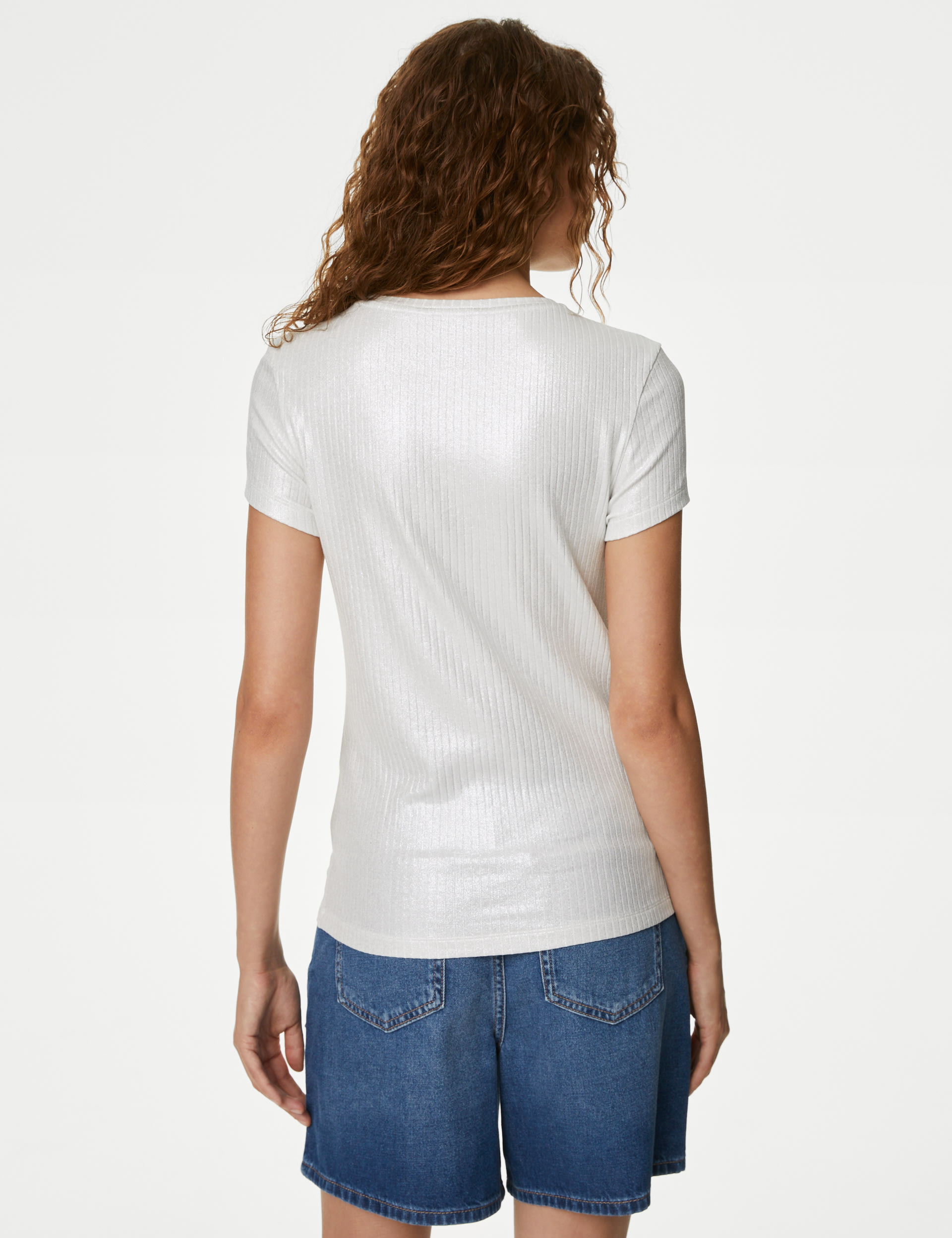 Cotton Rich Ribbed Sparkly T-Shirt | M&S Collection | M&S