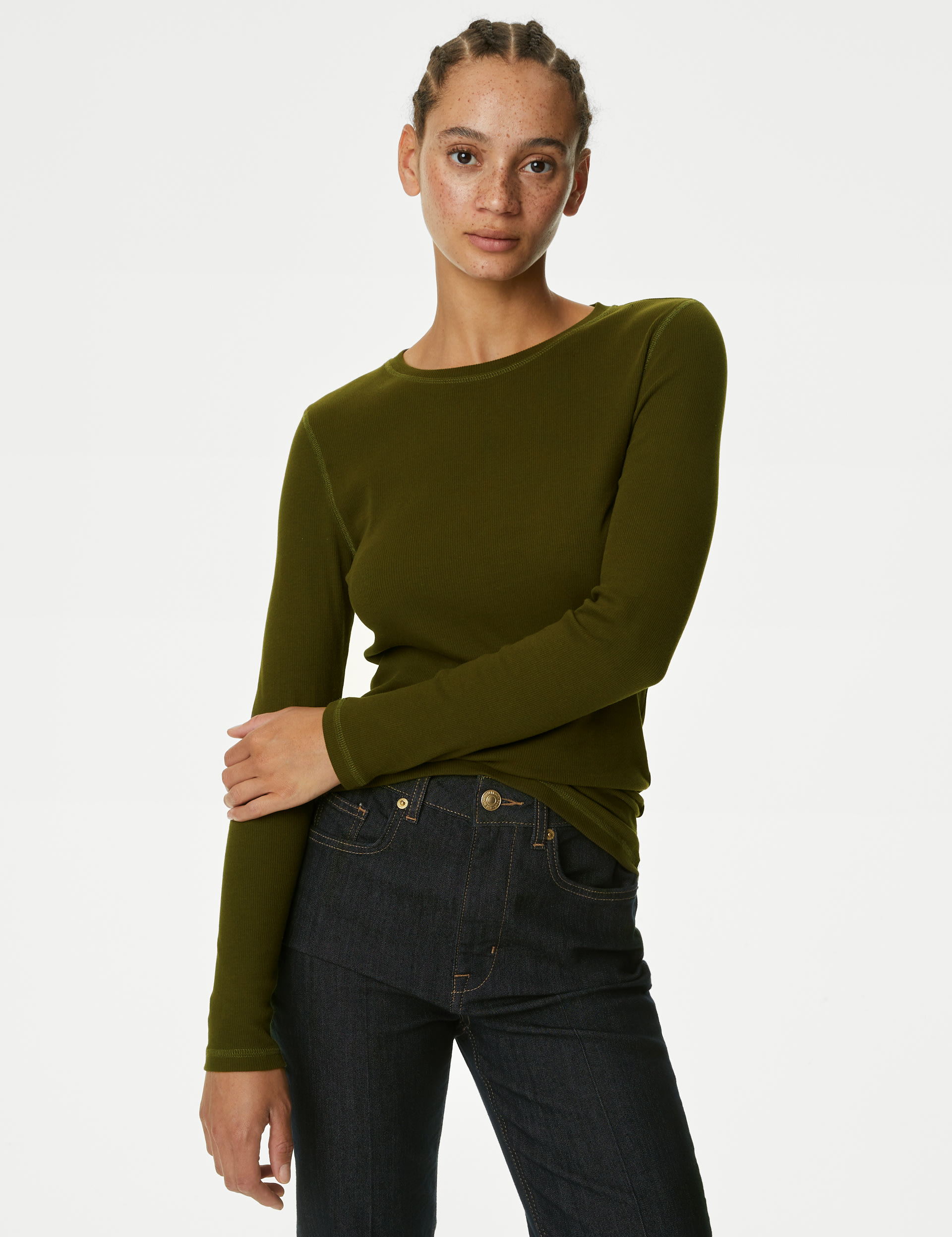 Cotton Rich Ribbed Top | M&S Collection | M&S