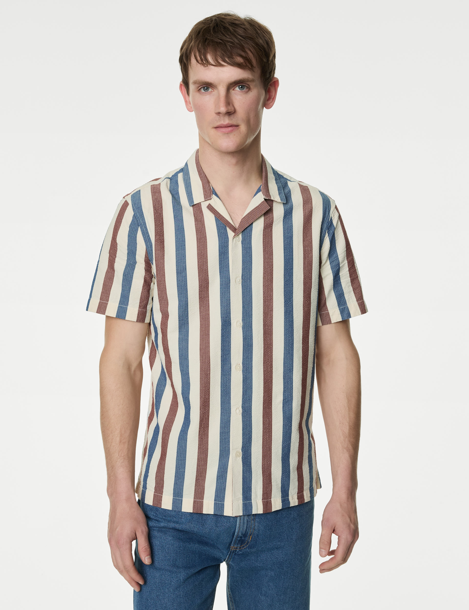 Easy Iron Pure Cotton Seersucker Striped Shirt | M&S Collection | M&S
