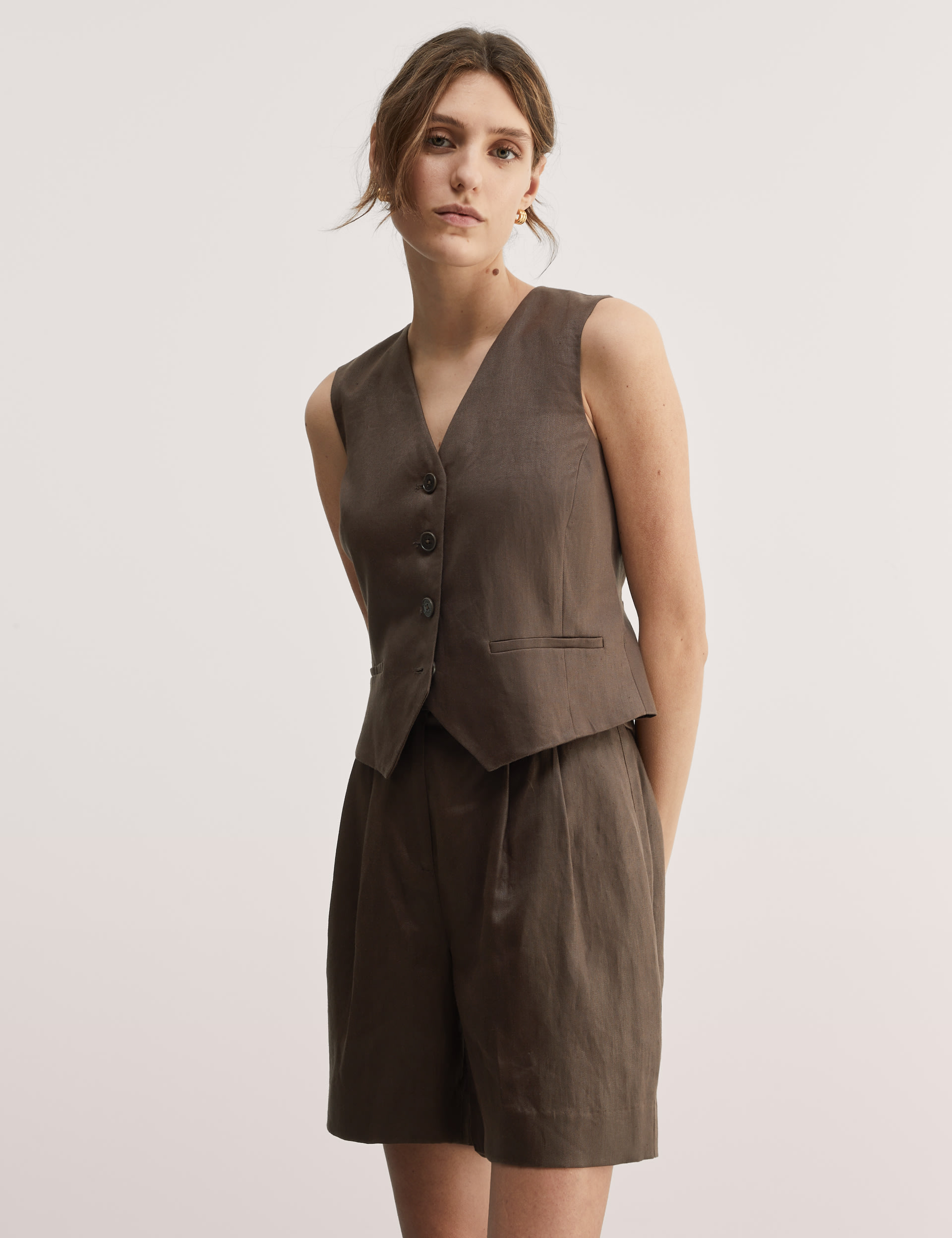Pure Linen Single Breasted Waistcoat | JAEGER | M&S