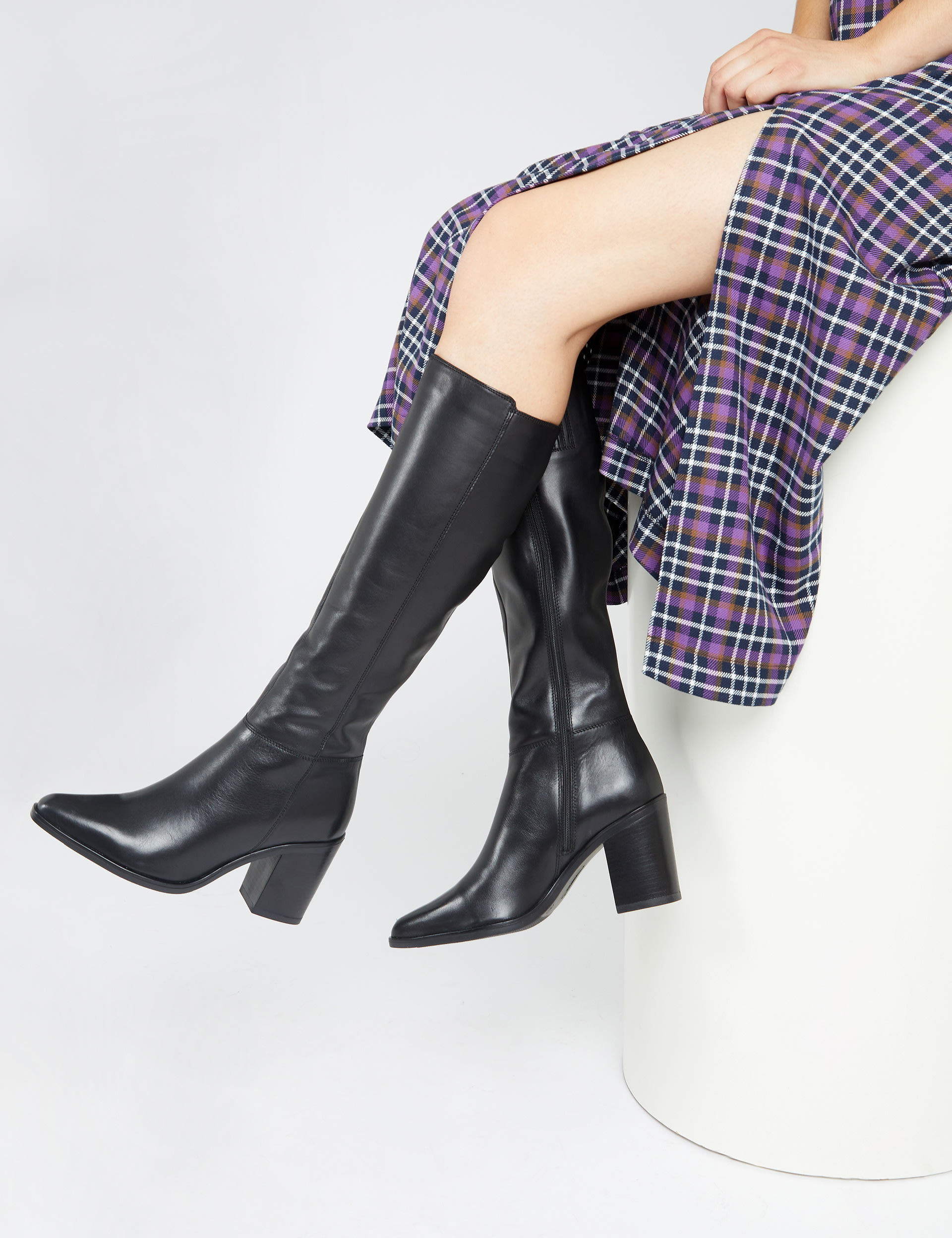 Wide Calf Leather Block Heel Knee High Boots | Jones Bootmaker | M&S
