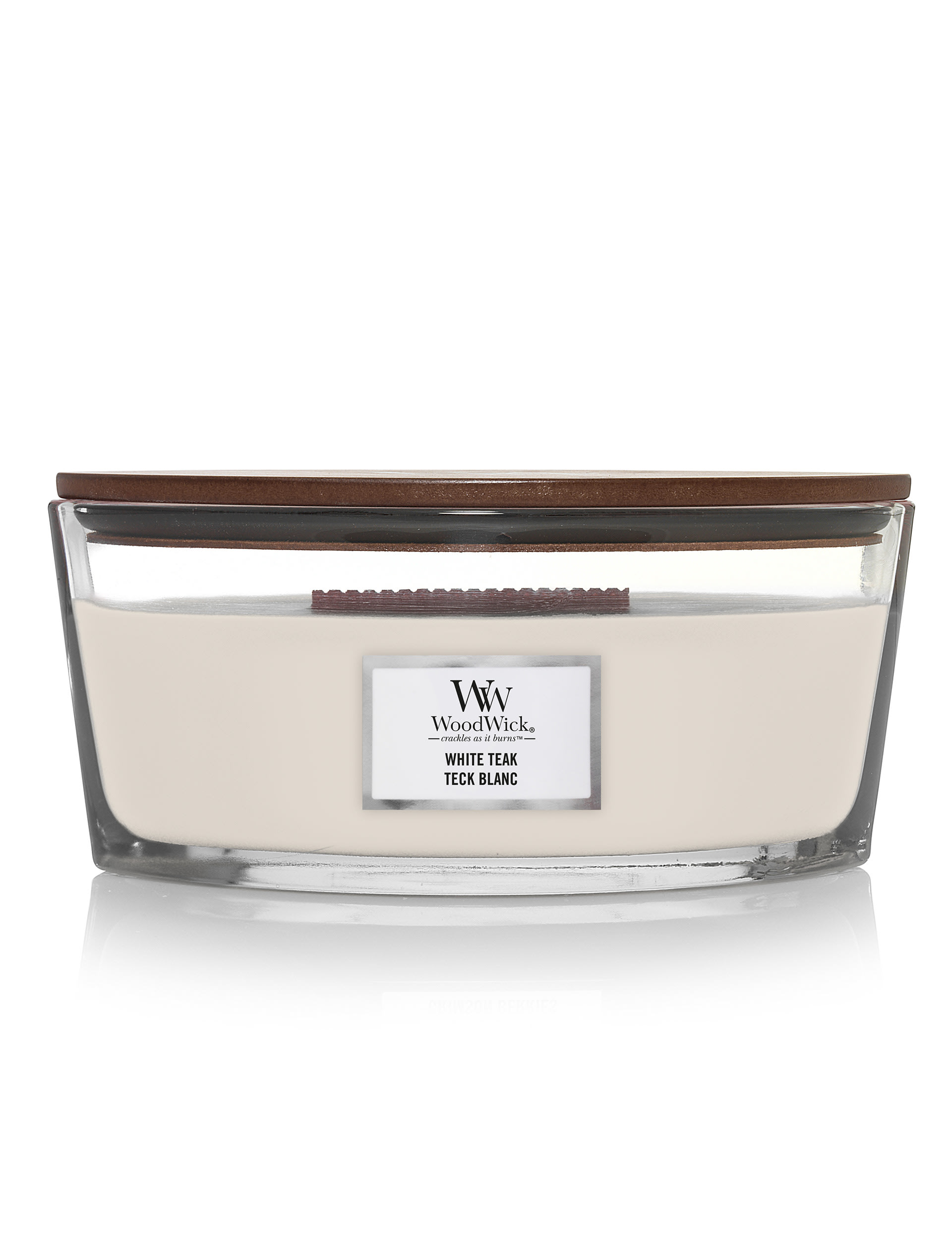 Ellipse White Teak Jar Candle | Woodwick | M&S