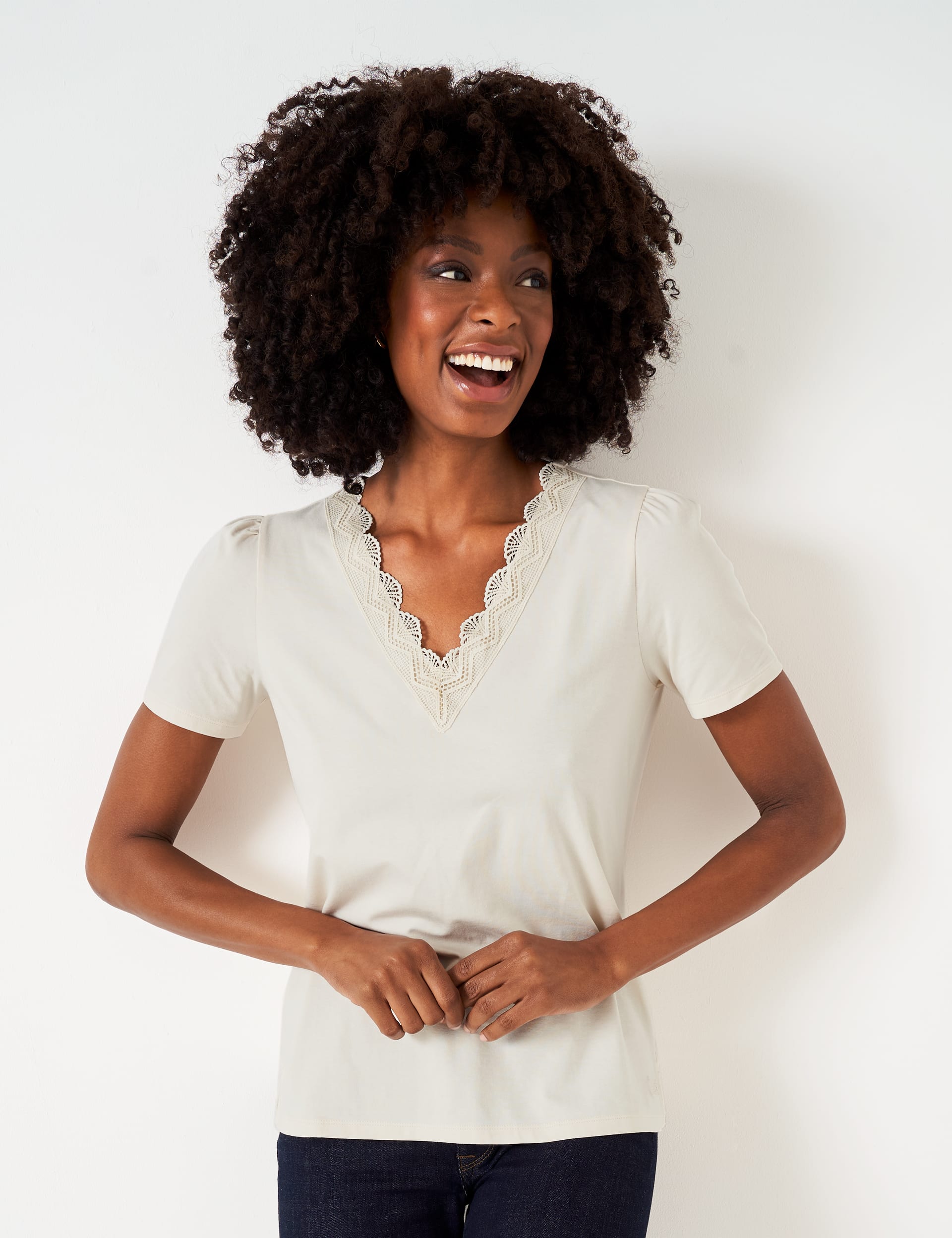 Cotton Rich Lace Insert Top | Crew Clothing | M&S