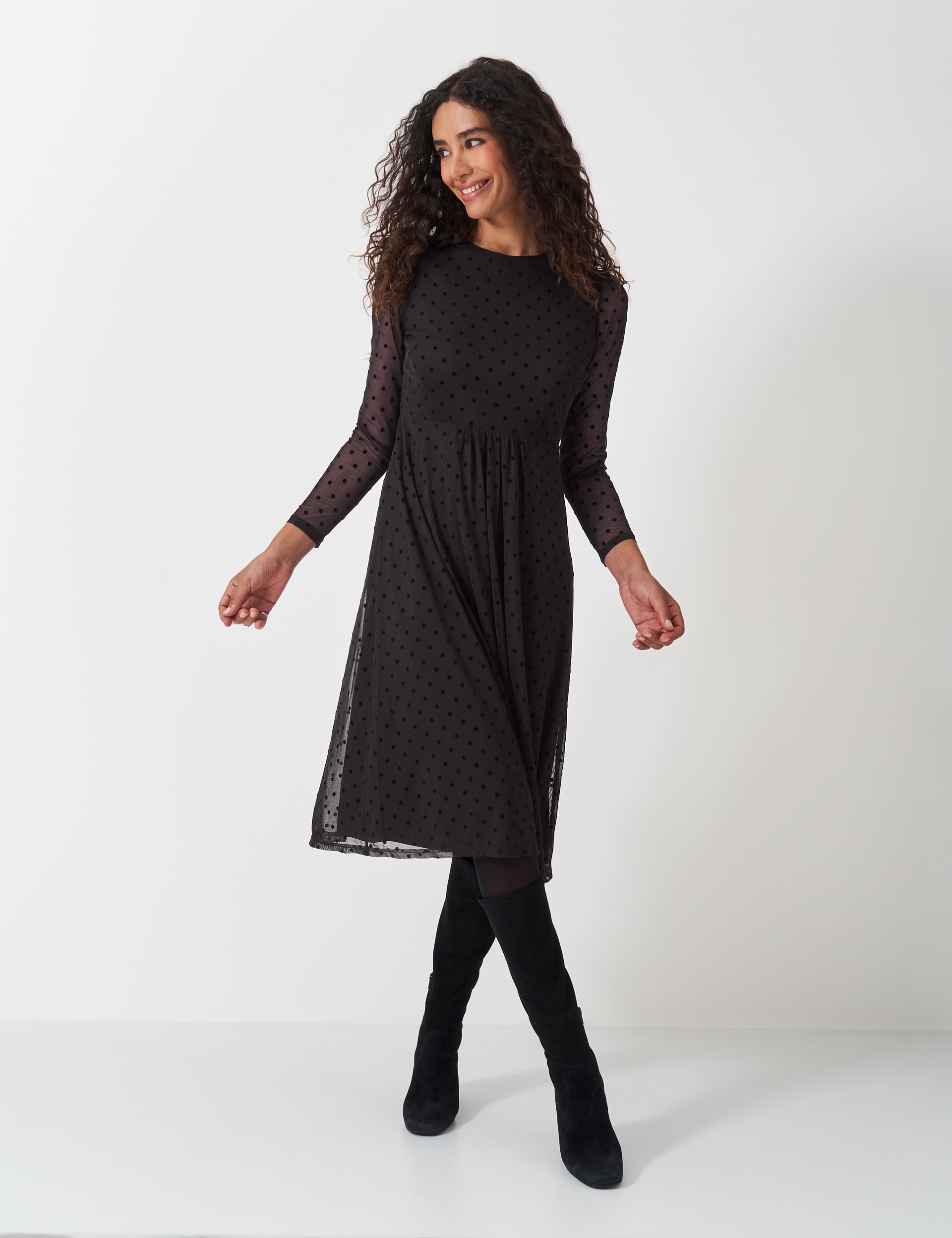 Jersey Tulle Polka Dot Midi Dress | Crew Clothing | M&S