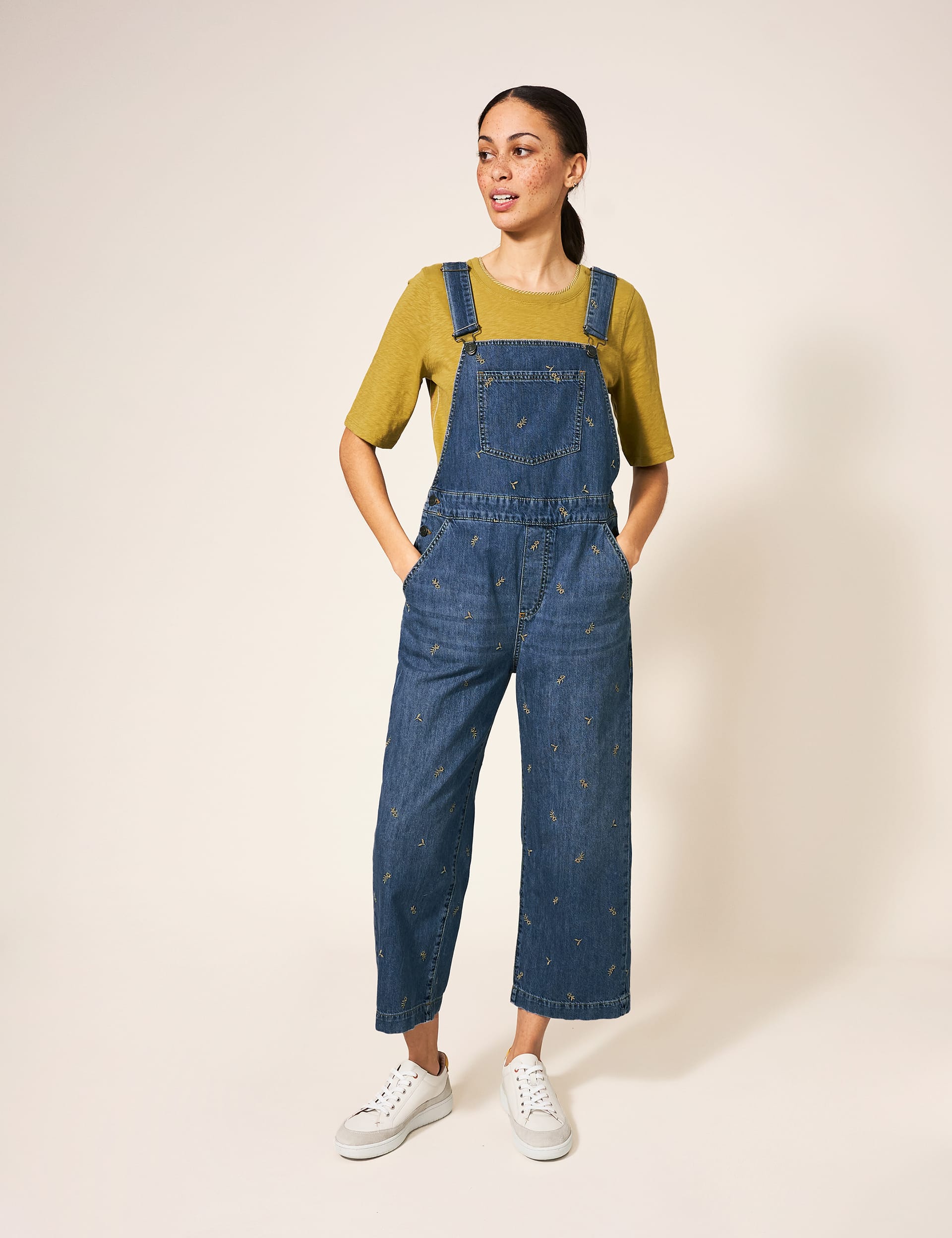 Denim Embroidered Cropped Dungarees | White Stuff | M&S