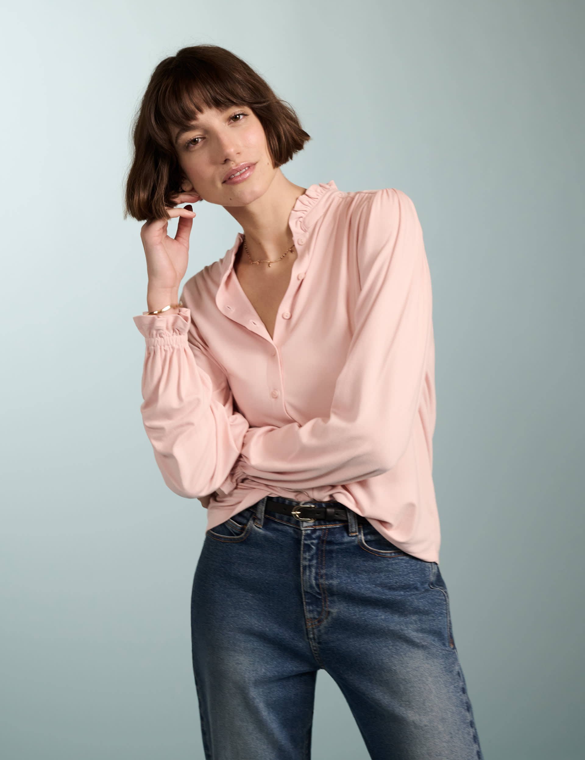High Neck Frill Detail Blouse | BAUKJEN | M&S