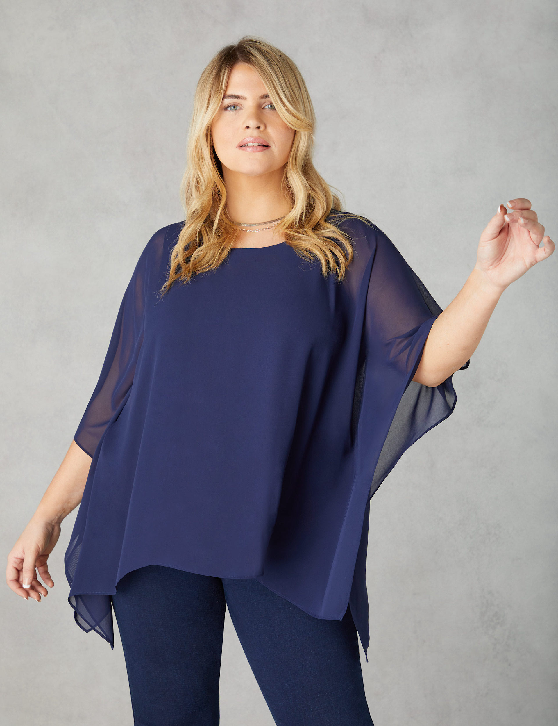Round Neck Relaxed Hanky Hem Overlay Top | Live Unlimited London | M&S