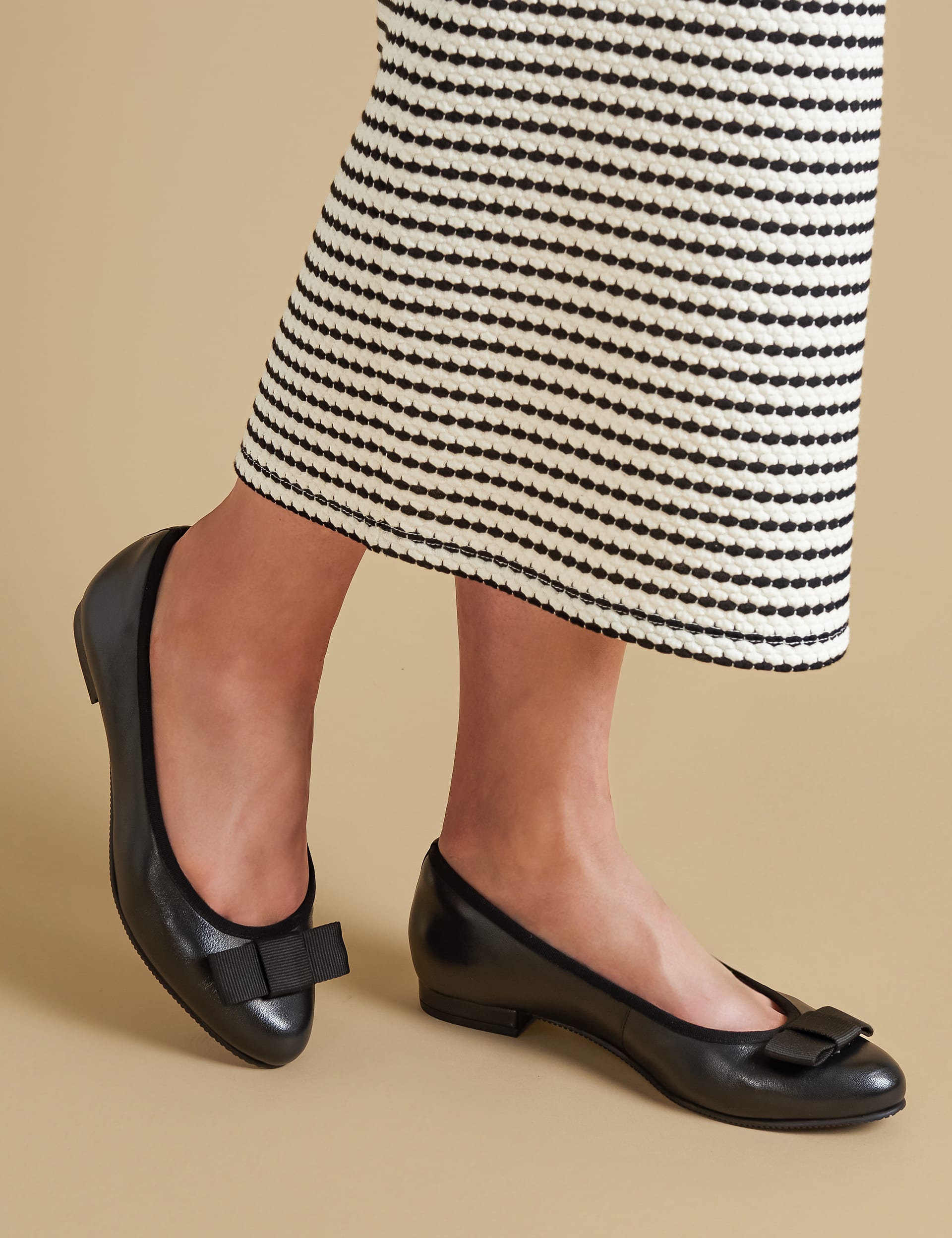 Wide Fit Leather Bow Flat Pumps | Jones Bootmaker | M&S