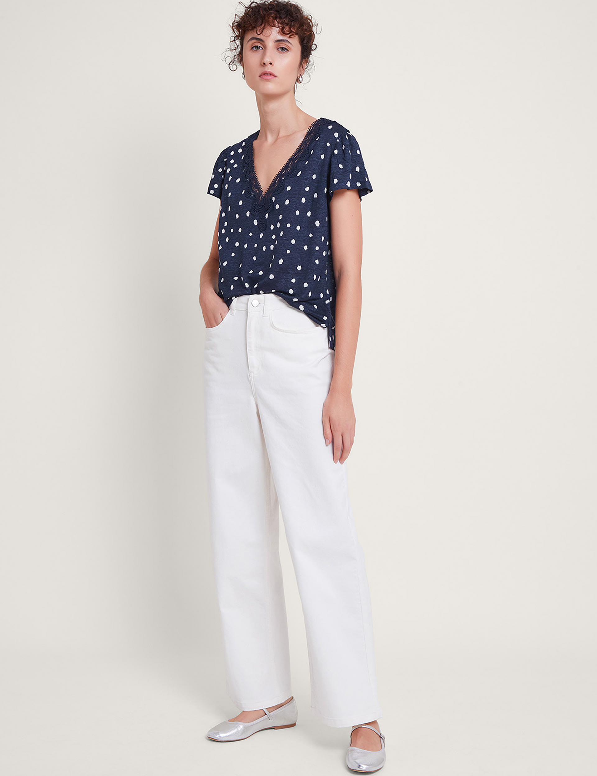 Pure Linen Printed V-Neck Top | Monsoon | M&S