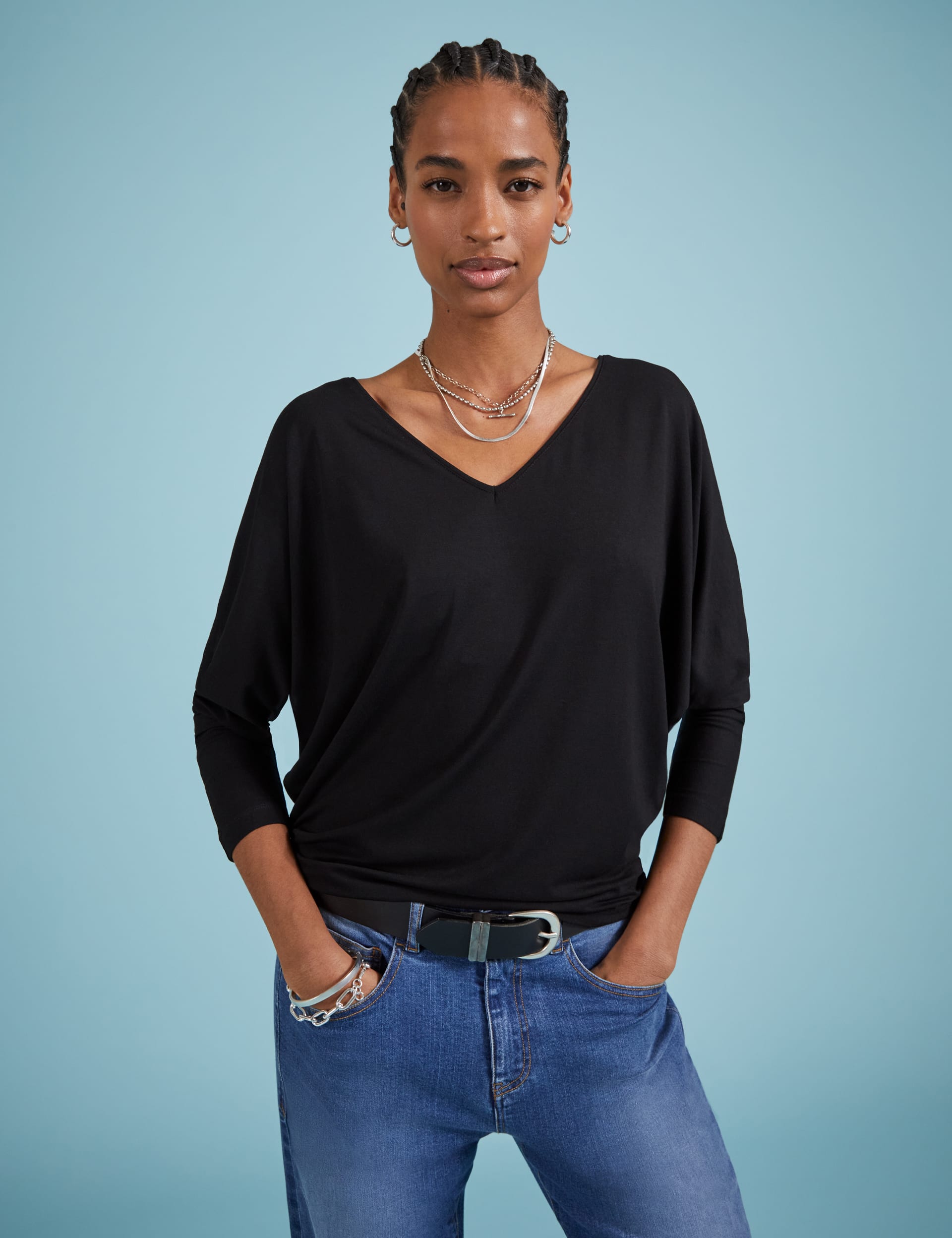 Jersey V-Neck Relaxed Top | BAUKJEN | M&S